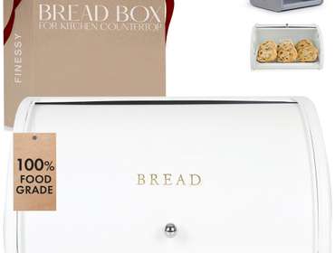 Bid Llama | Modern Metal White Bread Box for Kitchen...