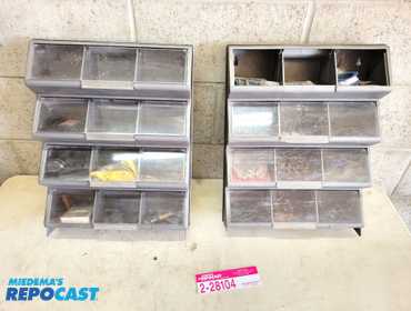 Repocast.com® | hanging hardware bins with contents.