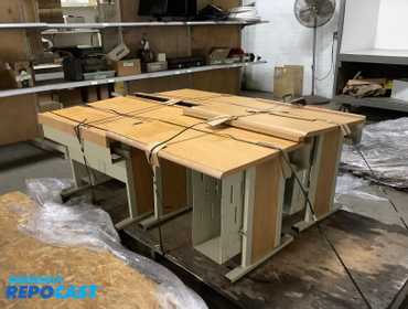 Repocast.com® | (4) Desks, tan, wood/metal, 27”H x 36...