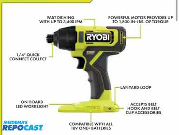 Repocast.com® | New RYOBI 18V ONE+ ¼” Impact Driver, 3...
