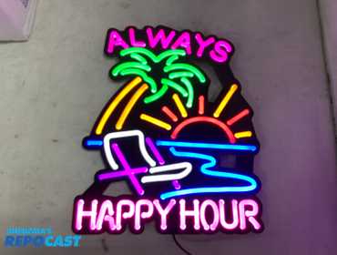 Repocast.com® | Always Happy Hour Neon Sign with Palm...