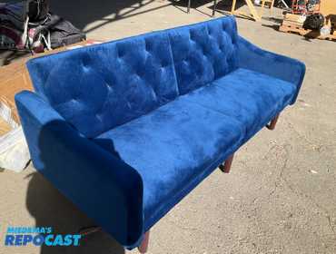 Repocast.com® | Blue Velvet Recliner Couch with 6...