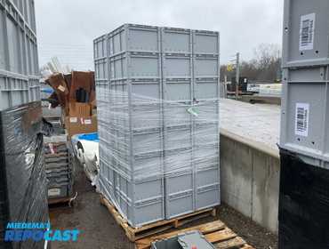 Repocast.com® | Skid lot of gray plastic totes, 16 x...