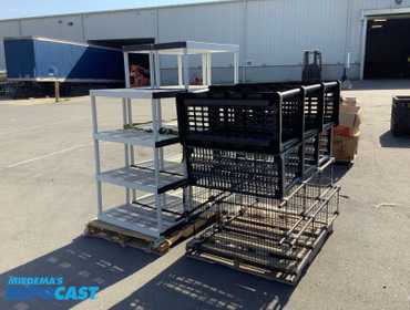 Repocast.com® | (2) skids of plastic and wire rack...