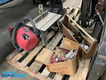 Repocast.com® | Skid of Router Table, Shop Vac, Box of...
