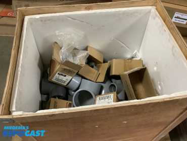 Repocast.com® | Wood crate full of PVC pipe fittings,...