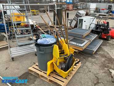 Repocast.com® | Skid Lot of Brute Trash Cans, Mop...