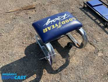 Repocast.com® | Goodyear Racing garage stool on casters.