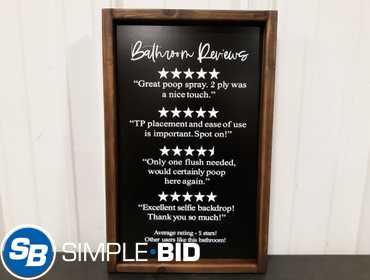 SimpleBid Inc. | Decorative Wooden Bathroom Reviews Sign