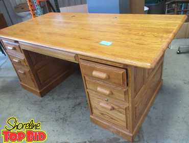 Shoreline Top Bid | Solid Oak Executive Desk With Keys...